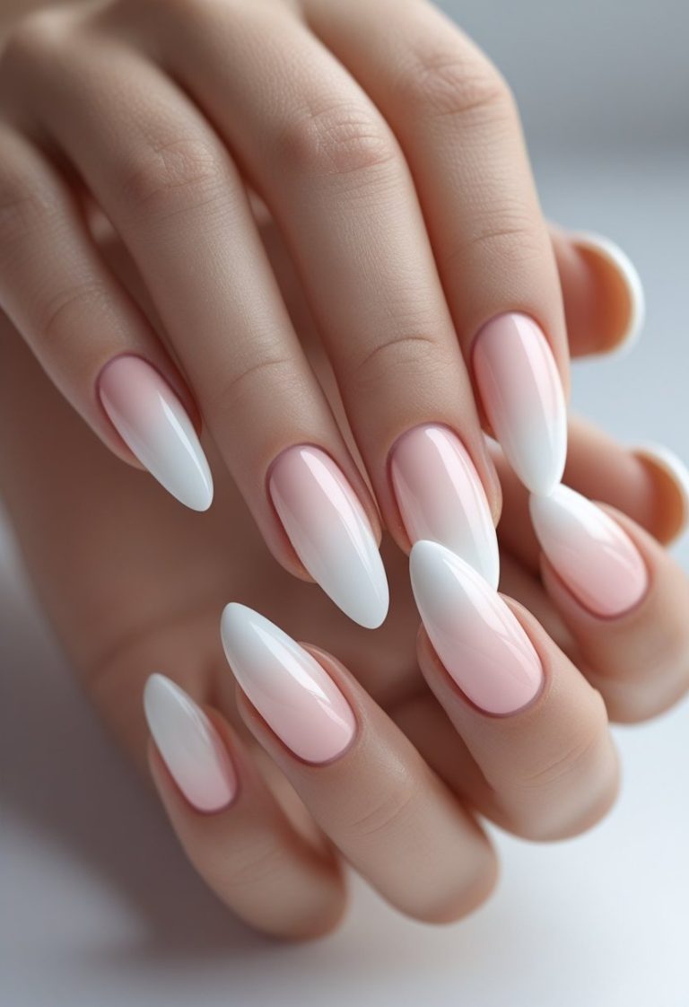 Elegant Ombre French Nails – Chic Almond Shape Trend - Burst Fade