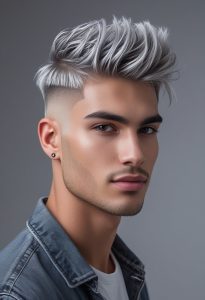 Trendy Men’s Haircut : Silver Highlight Quiff & Fade - Burst Fade